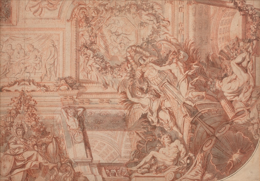 Charles Le Brun | Relevé du décor du plafond de l'Escalier du Roi au ...
