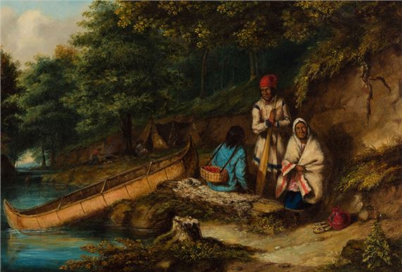 Cornelius Krieghoff | Caughnawaga Indian Encampment at a Portage ...