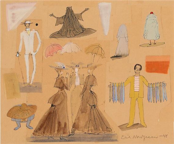 Erik Nordgreen | Composition with mannequin models and fabric samples ...