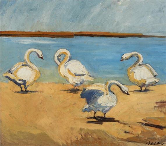 Svend Saabye | Seascape with swans (1934) | MutualArt