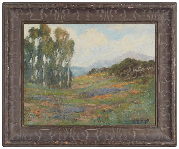 Geoffrey Holt | Wildflower landscape with eucalyptus trees | MutualArt