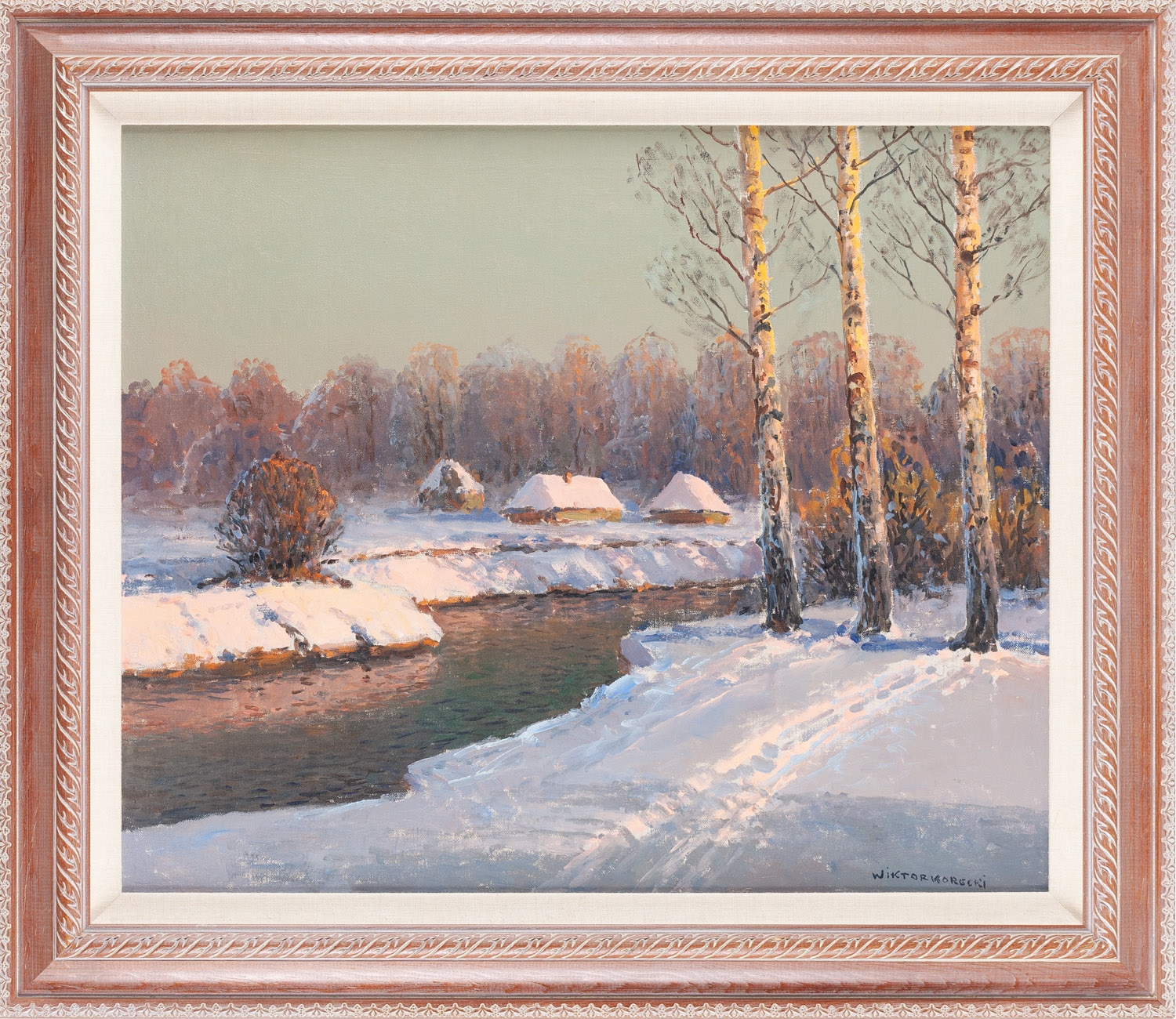 Wiktor Korecki | Winter landscape with a stream oil/canvas | MutualArt