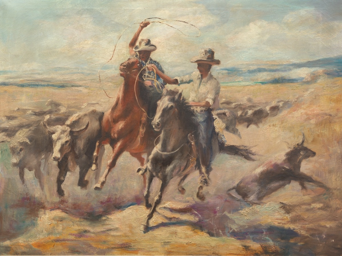 American School, 20th Century | Cowboys Cattle Wrangling | MutualArt