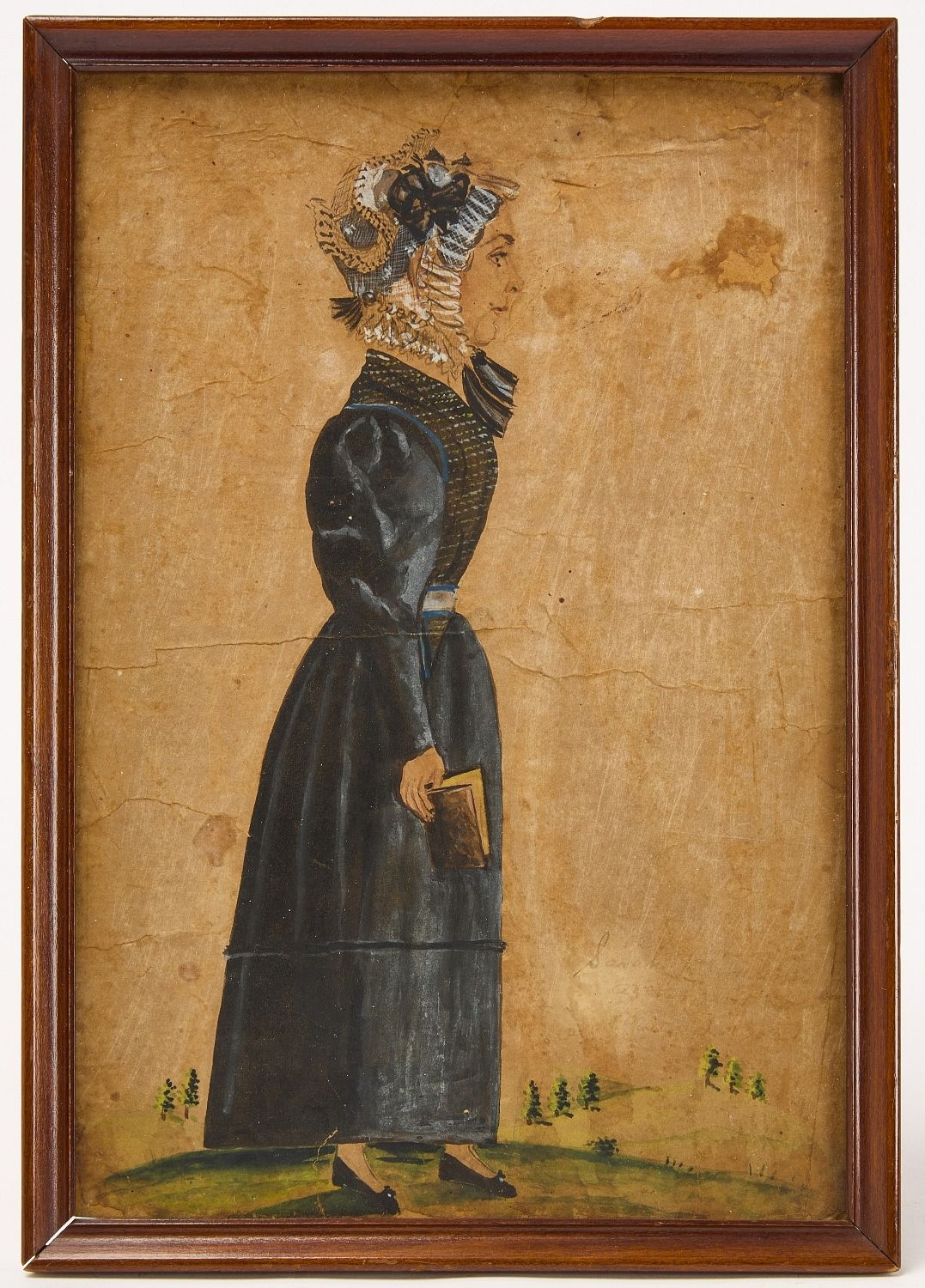 Jacob Maentel | Portrait of a lady in a blue dress and bonnet, holding ...