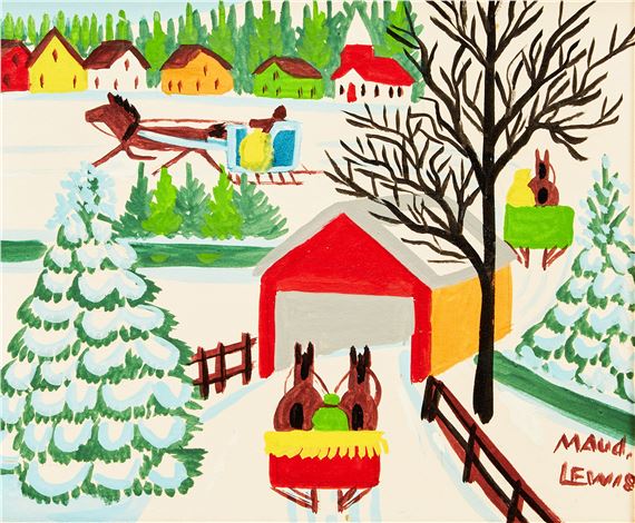Maud Lewis | Winter Sleighing Scene with a Covered Bridge | MutualArt
