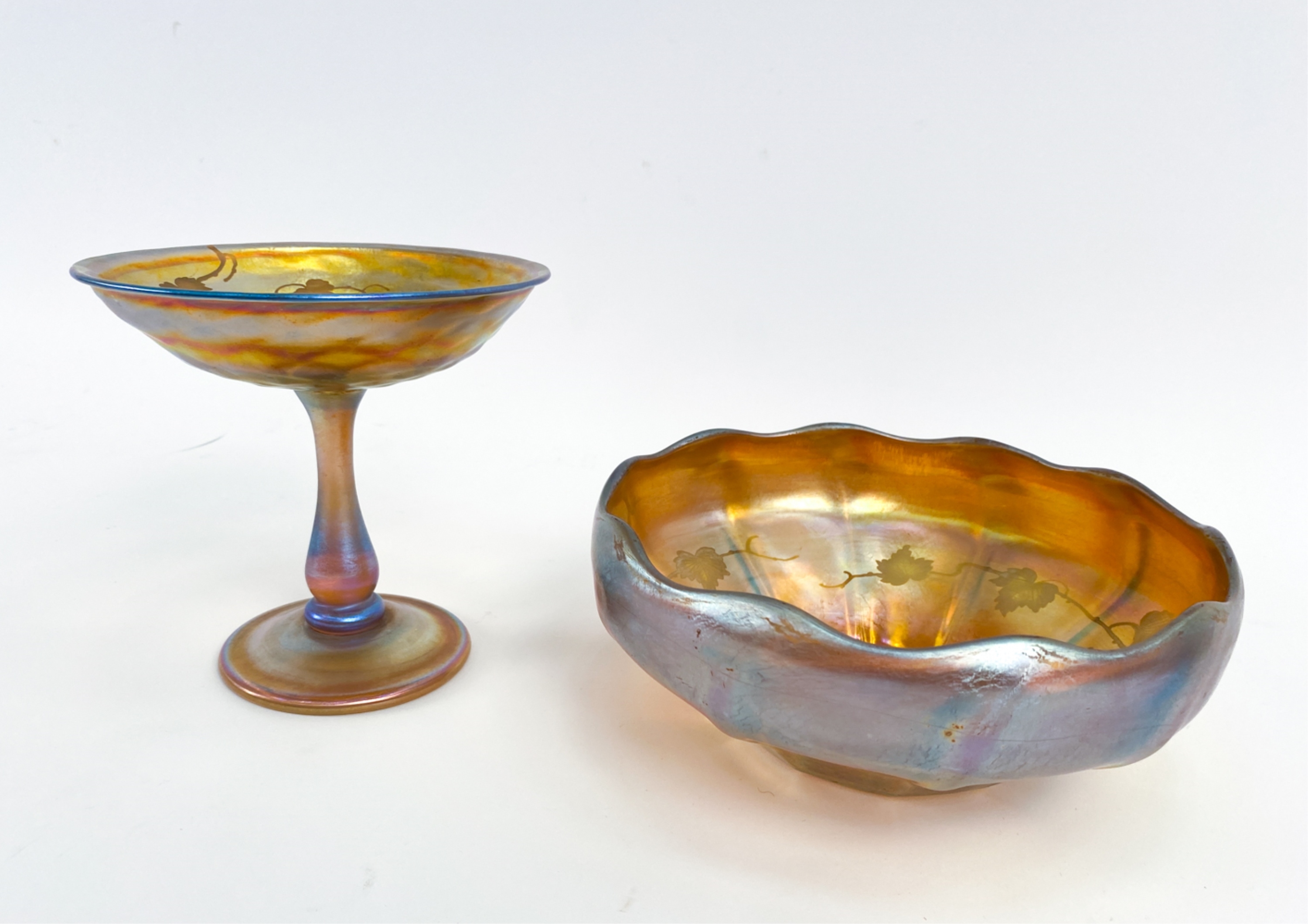 Louis Comfort Tiffany | (2) LOUIS COMFORT TIFFANY IVY MOTIF FAVRILE ...