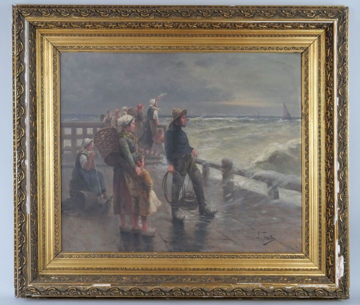 Pierre Testu | Bretons on the pier observing the agitated sea | MutualArt