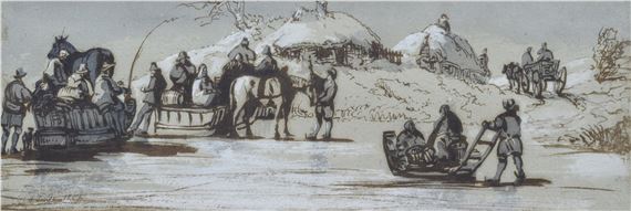 Joseph Thomas Tuite | Continental scene with figures and sledges (1856 ...