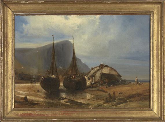 Eugène Isabey | A village with fishing boats by the sea (1839) | MutualArt