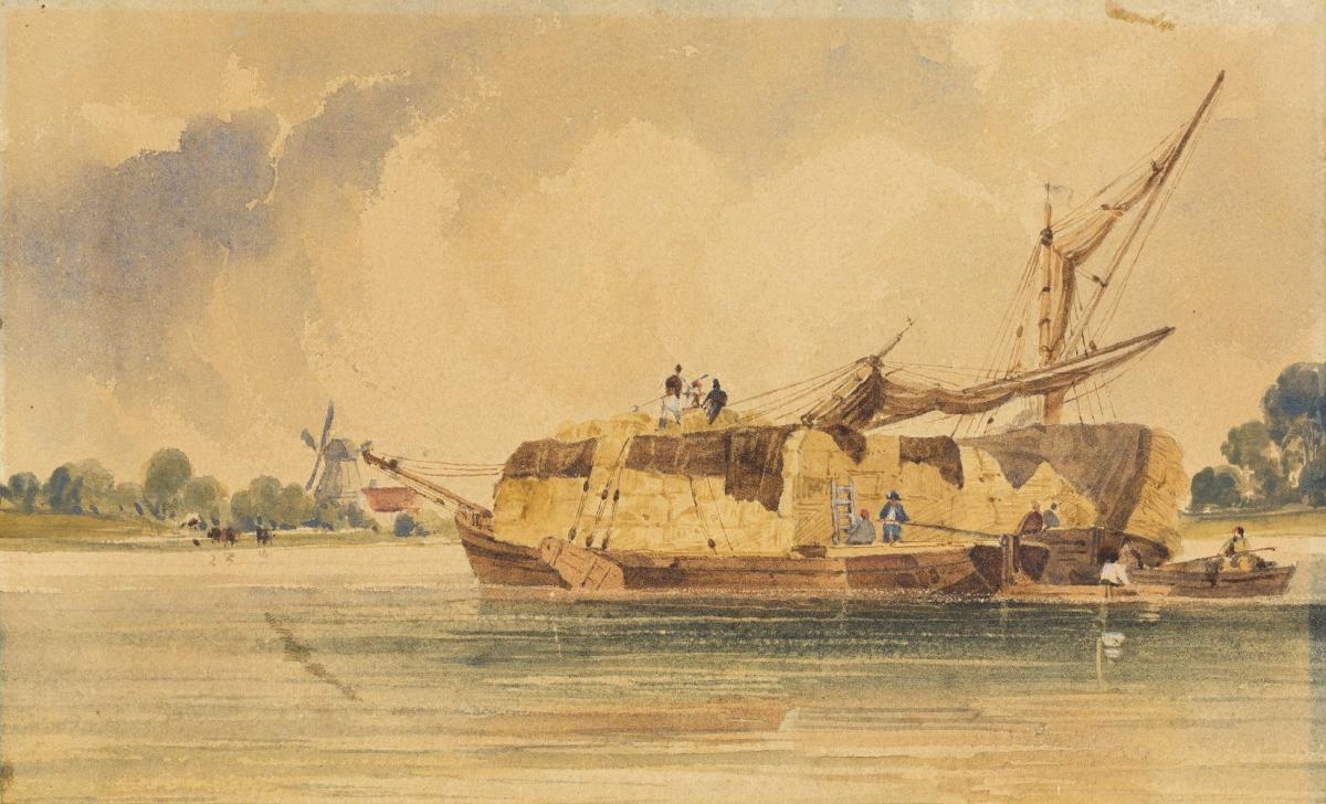 François Louis Thomas Francia | Hay barge at Chiswick | MutualArt