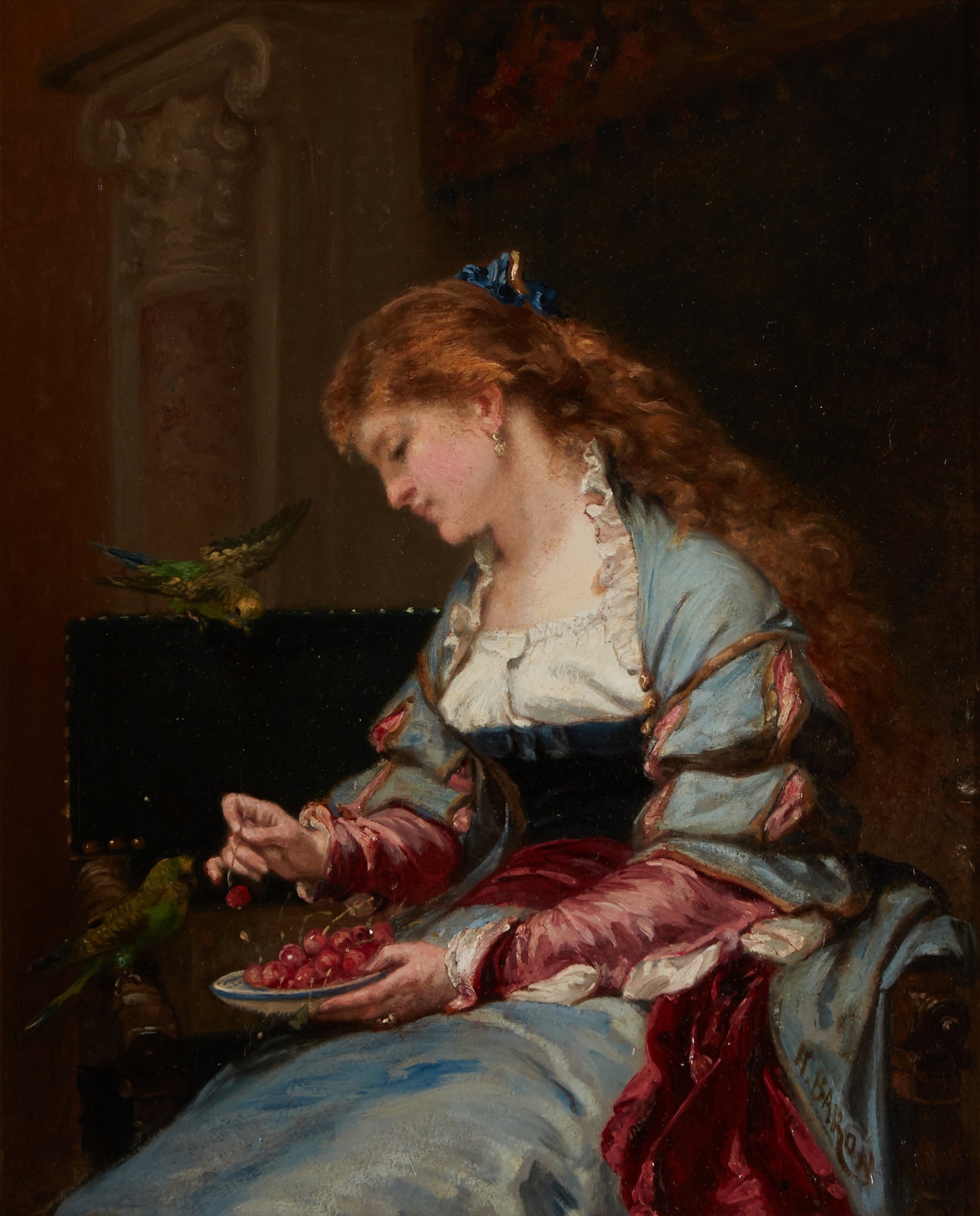 Henri Charles Antoine Baron | Femme au peroquet | MutualArt