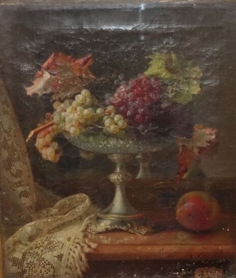 Simon Saint-Jean | Cup of grapes and peach on an entablature | MutualArt