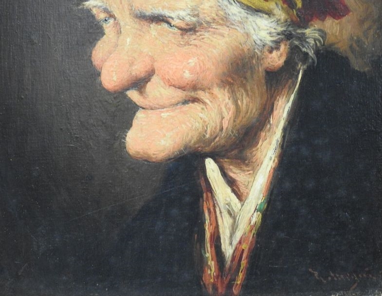 Romana Arregui | Portrait of an old lady with a scarf | MutualArt