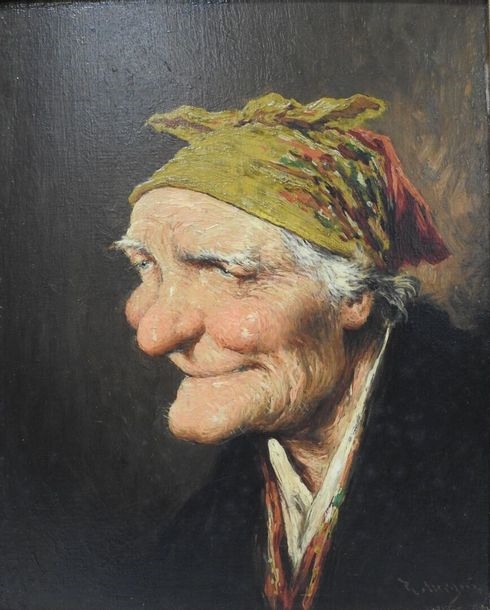 Romana Arregui | Portrait of an old lady with a scarf | MutualArt
