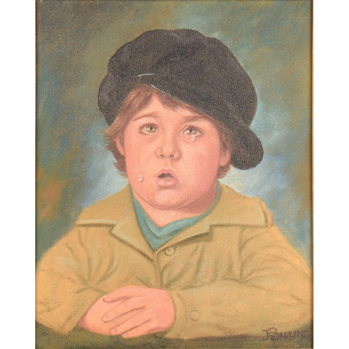 James E. Barling | Portrait of a crying boy on canvas board | MutualArt