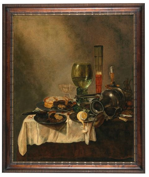 Willem Claesz. Heda | An upturned pewter kanne, a Roemer half-filled ...