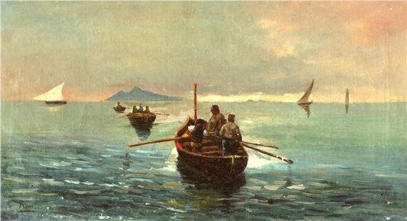 Rossi | Fishing boats with Capri in the background | MutualArt