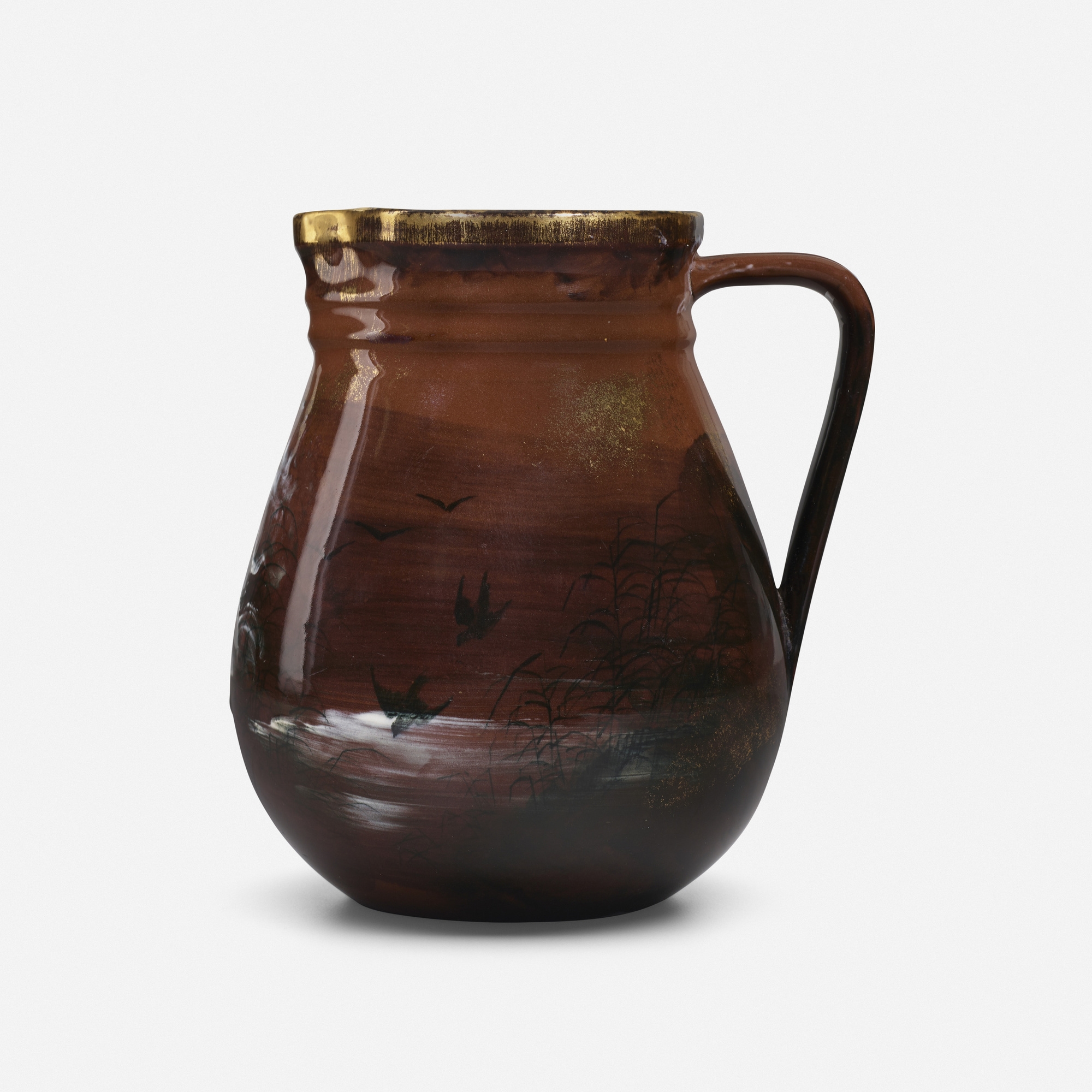 Albert Robert Valentien | Limoges style pitcher with cranes at night ...