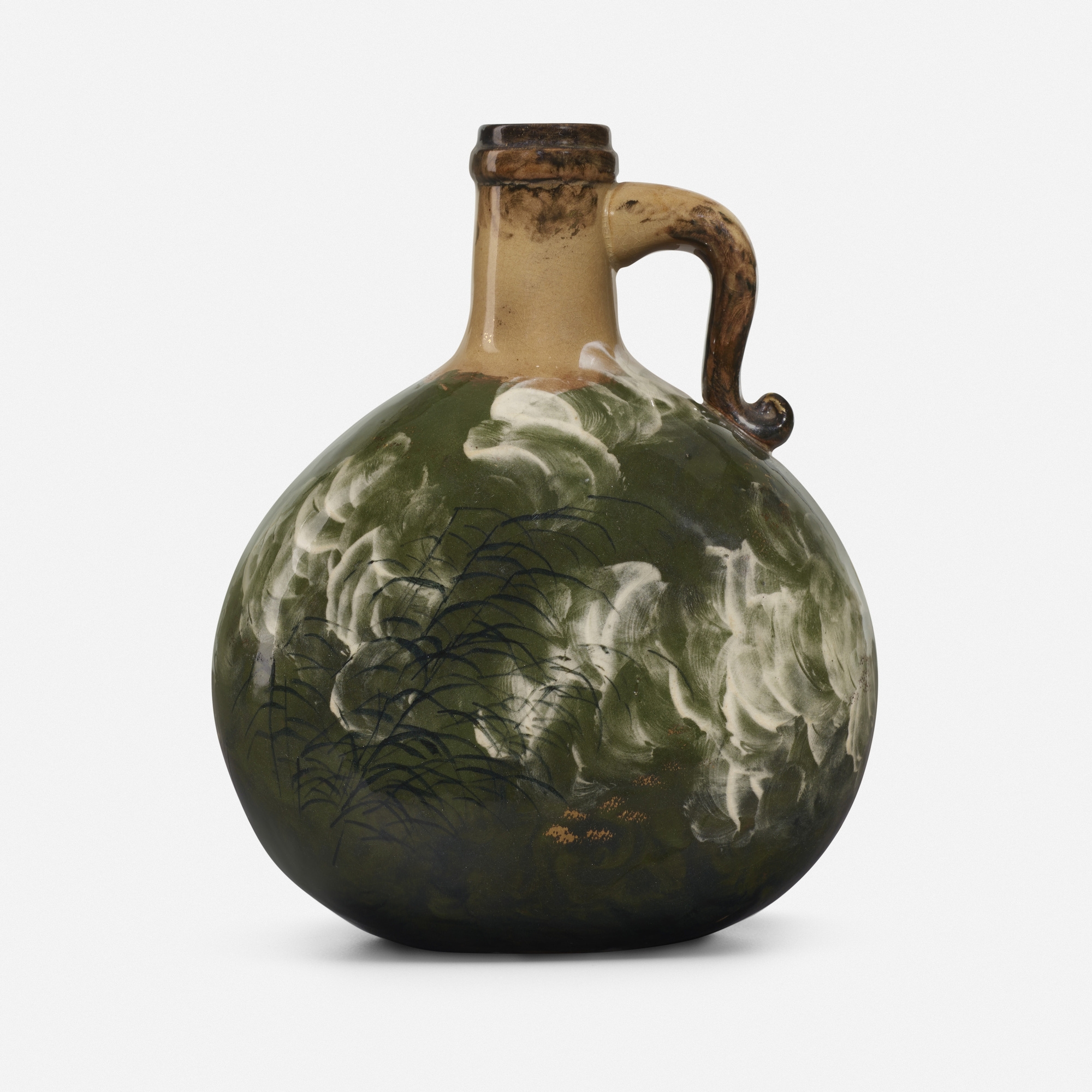 Albert Robert Valentien | Limoges style pilgrim flask with cranes (1882 ...