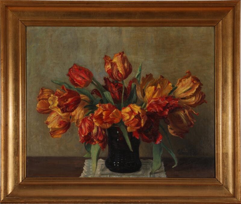 Harald Martin Hansen Holm | Reddish-yellowish tulips in a vase | MutualArt