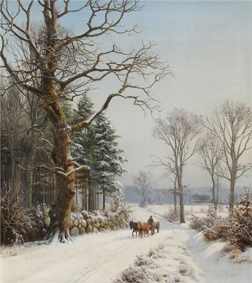 Anders Andersen-Lundby | Snow-covered forest road with a horse carriage ...
