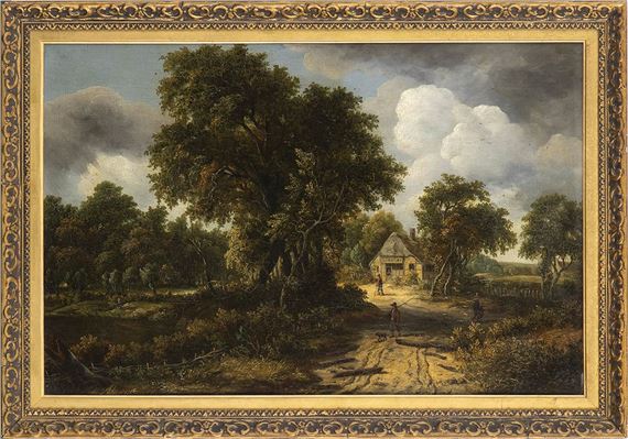 Meindert Hobbema | Landscape with figures and farm in the background ...