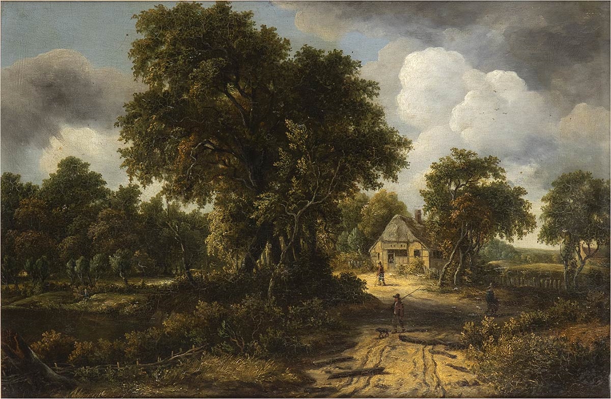 Meindert Hobbema | Landscape with figures and farm in the background ...