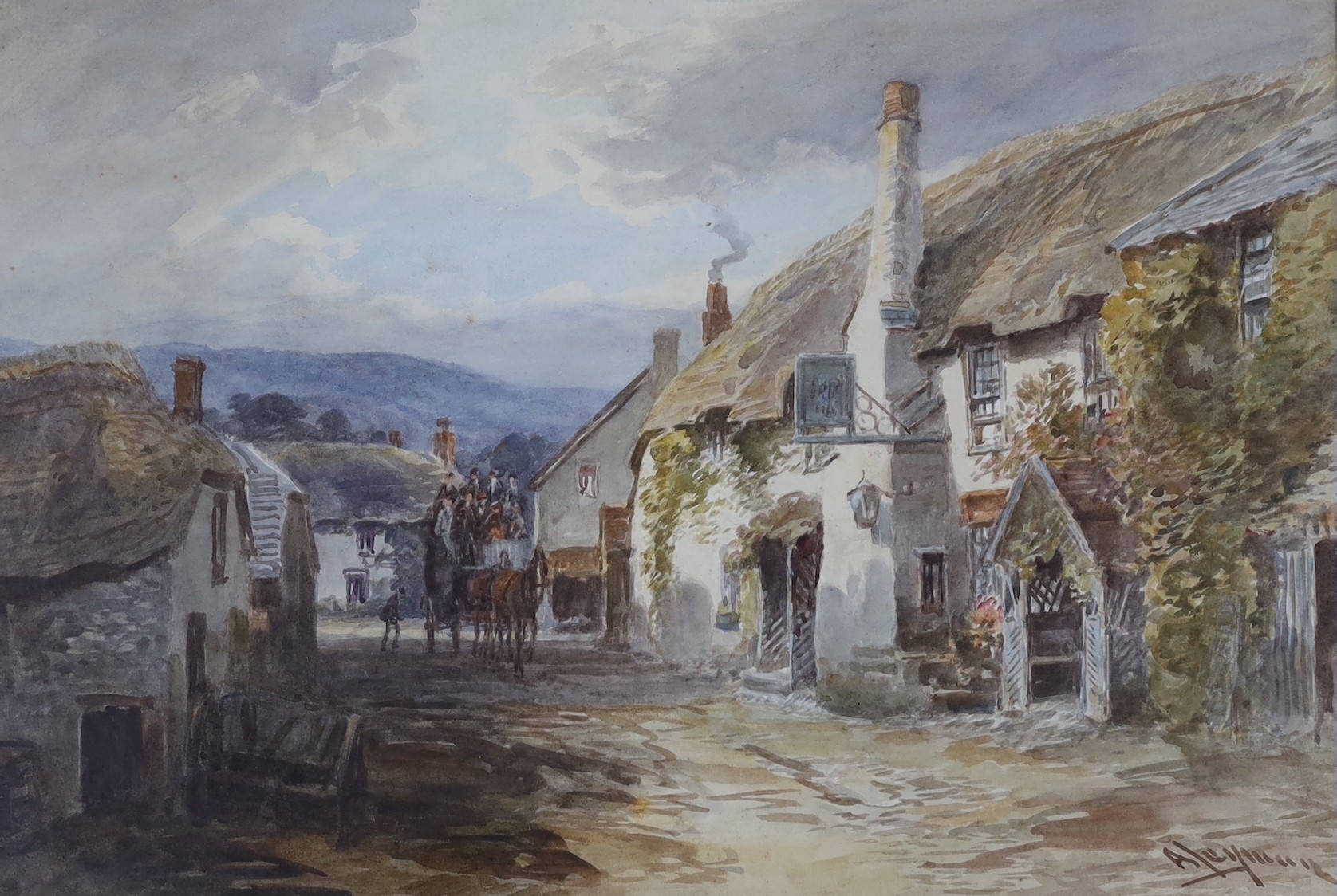 Alfred Leyman | Mail coach approaching a village inn | MutualArt