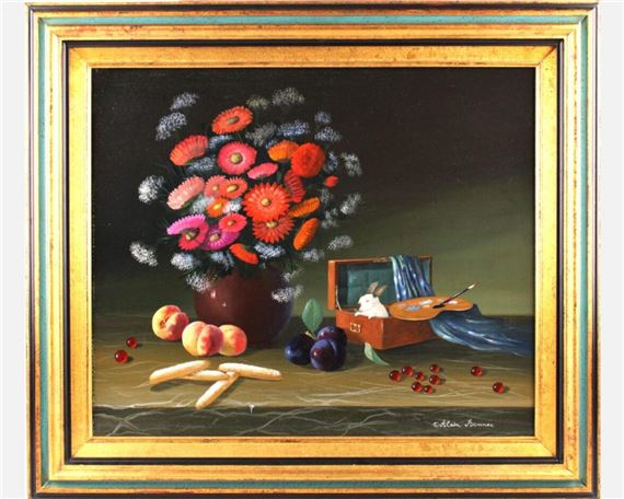 Alain Bonnec | Nature morte au bouquet de fleurs et fruits | MutualArt