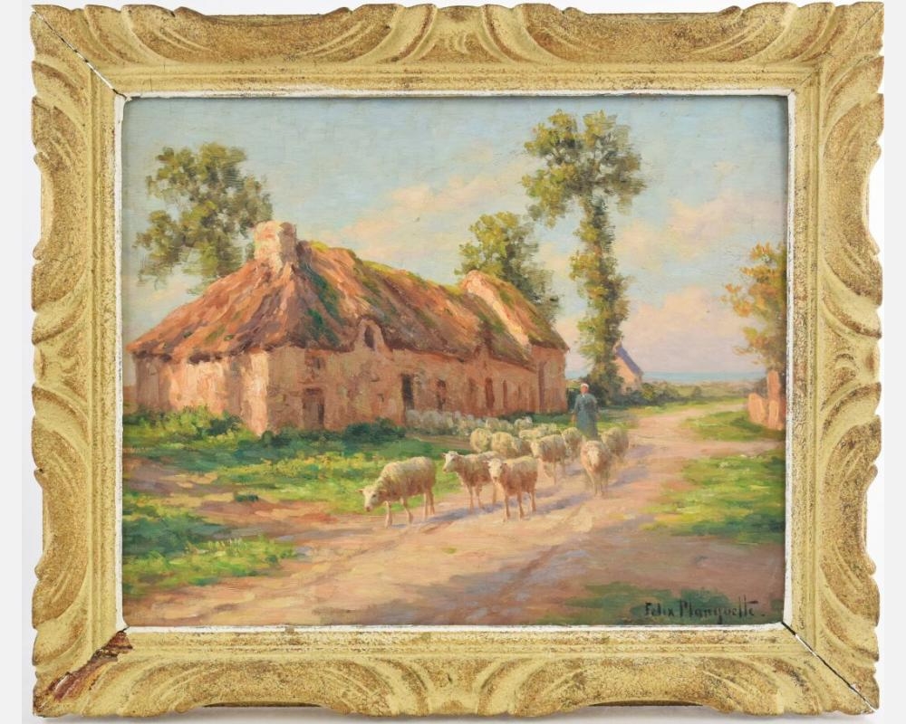 Félix Planquette | Bergère et son troupeau devant une chaumière à ...