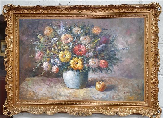 T. Denver | A really good large 20th Century Oil on Canvas still life ...