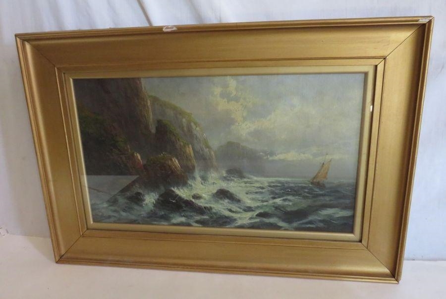 Frank Hider | Seascape with rocky coast and small sailing boat and the ...