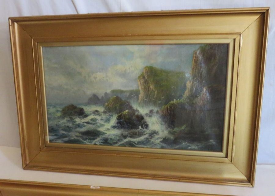 Frank Hider | Seascape with rocky coast and small sailing boat and the ...