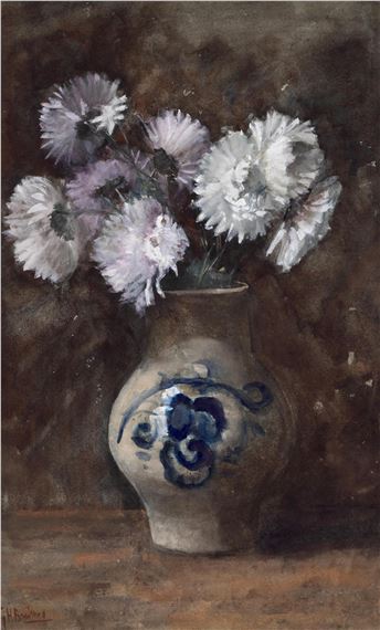 George Hendrik Breitner | Chrysanthemums in a Westerwald pot | MutualArt