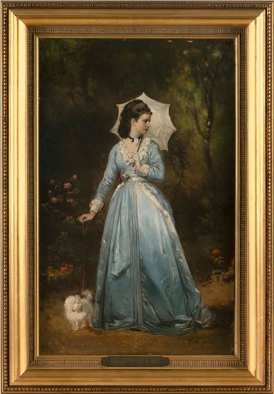Pierre-Auguste Cot | A young woman walking her dog. | MutualArt