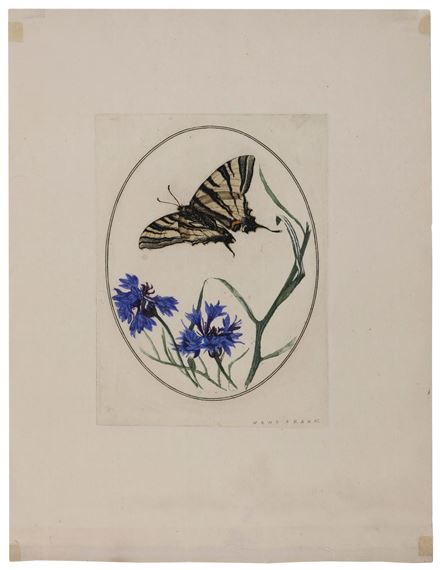 Hans Frank | Butterfly with purple flowers, . (Circa 1930) | MutualArt