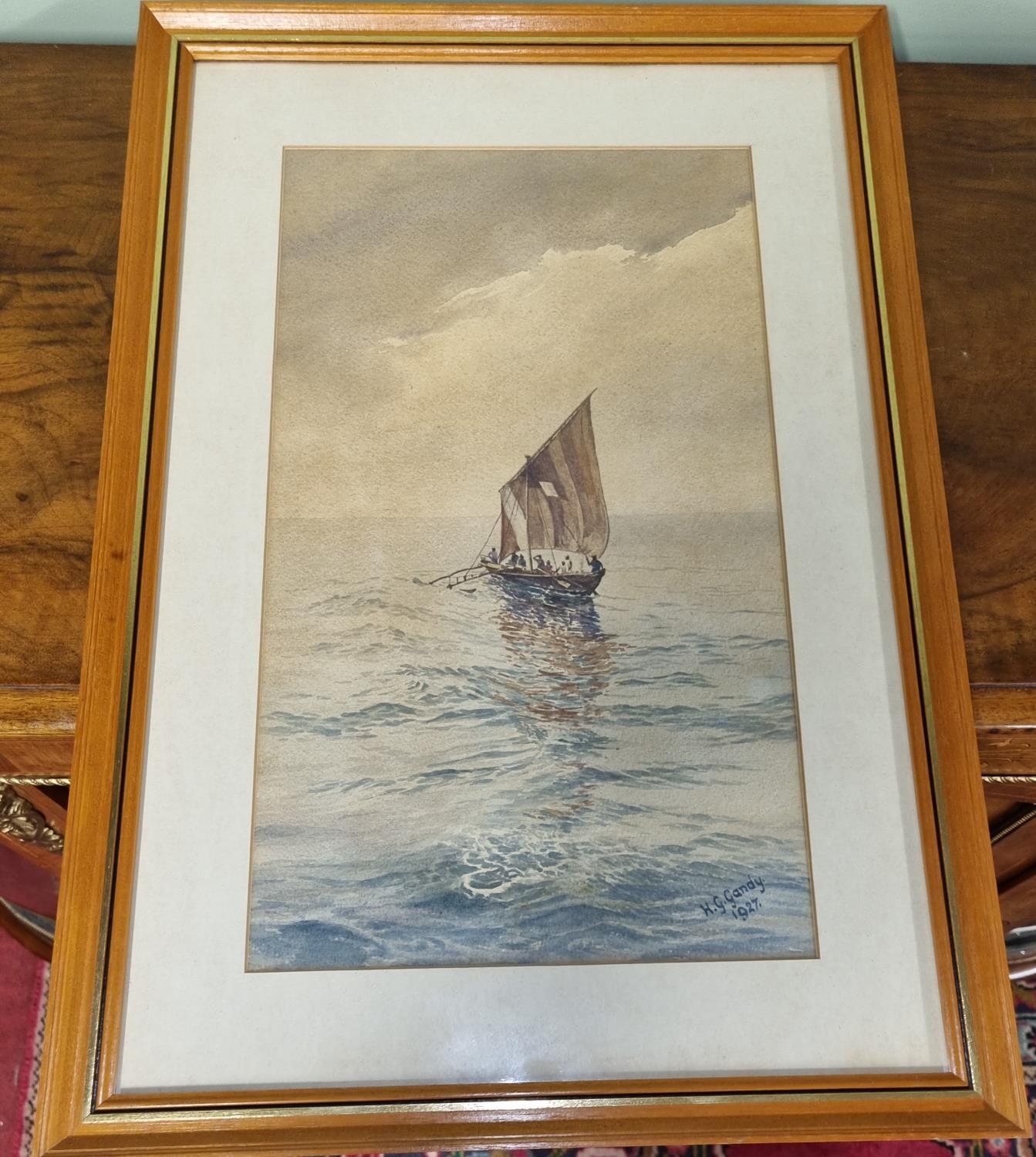 H. G. Gandy | H G Gandy, a seascape with a boat and figures ...