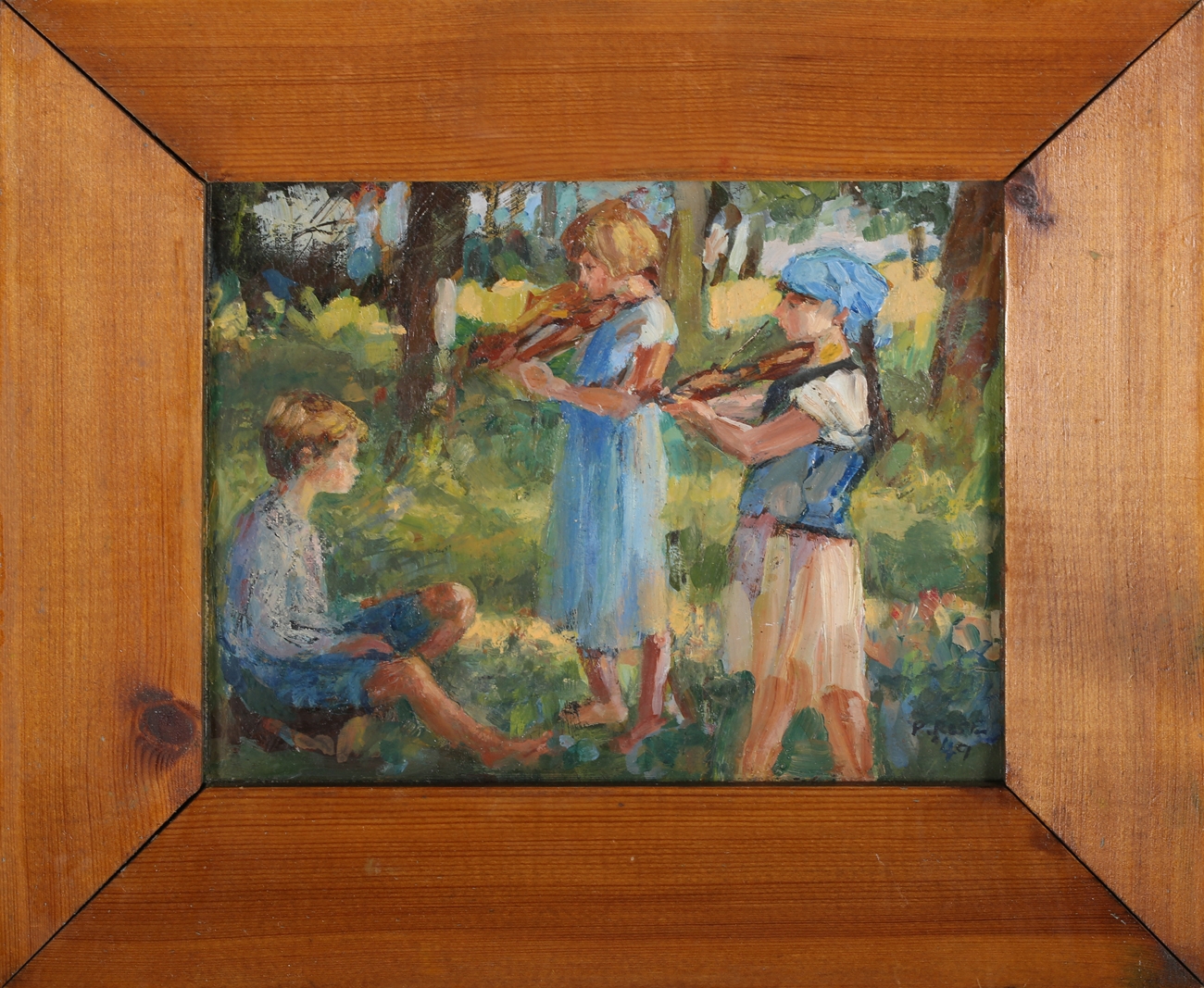 Peggy Rose | Two Girls with Violins serenading a Boy in a Woodland ...