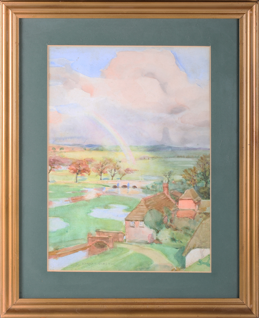 Norman Garstin | Landscape with a Rainbow over a Farmhouse | MutualArt