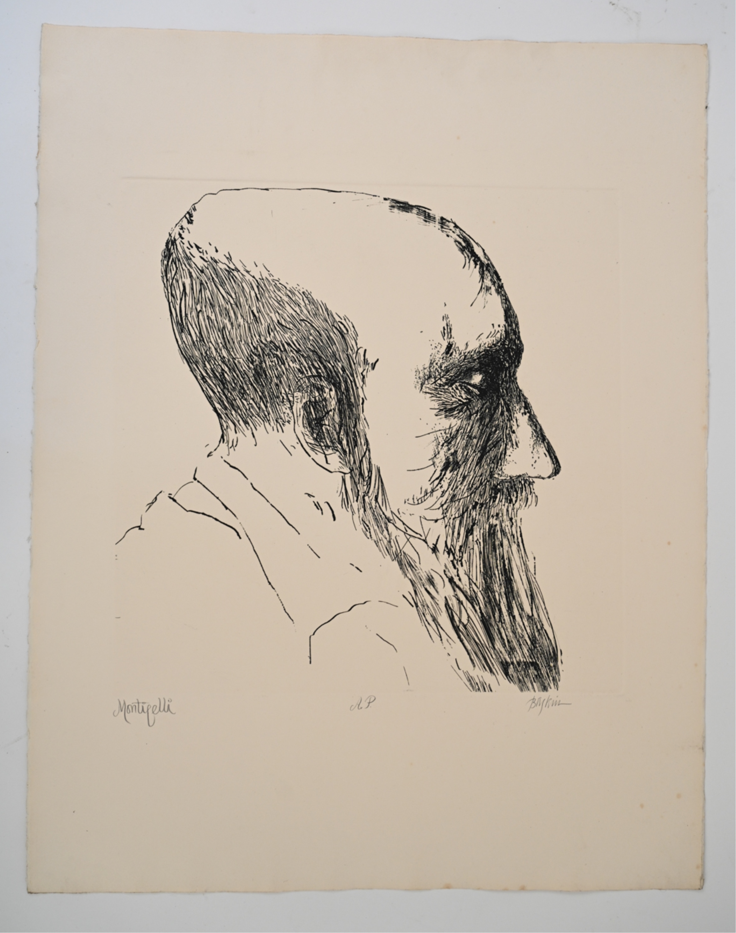Leonard Baskin | Portrait of Man with Bird | MutualArt