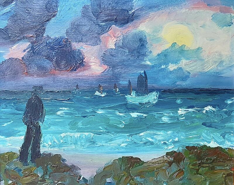 Knud Kristensen | Coastal scenery with figures and fishing boats ...