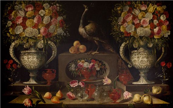 Spanish School, 18th Century | Bodegón con flores y pavo real | MutualArt