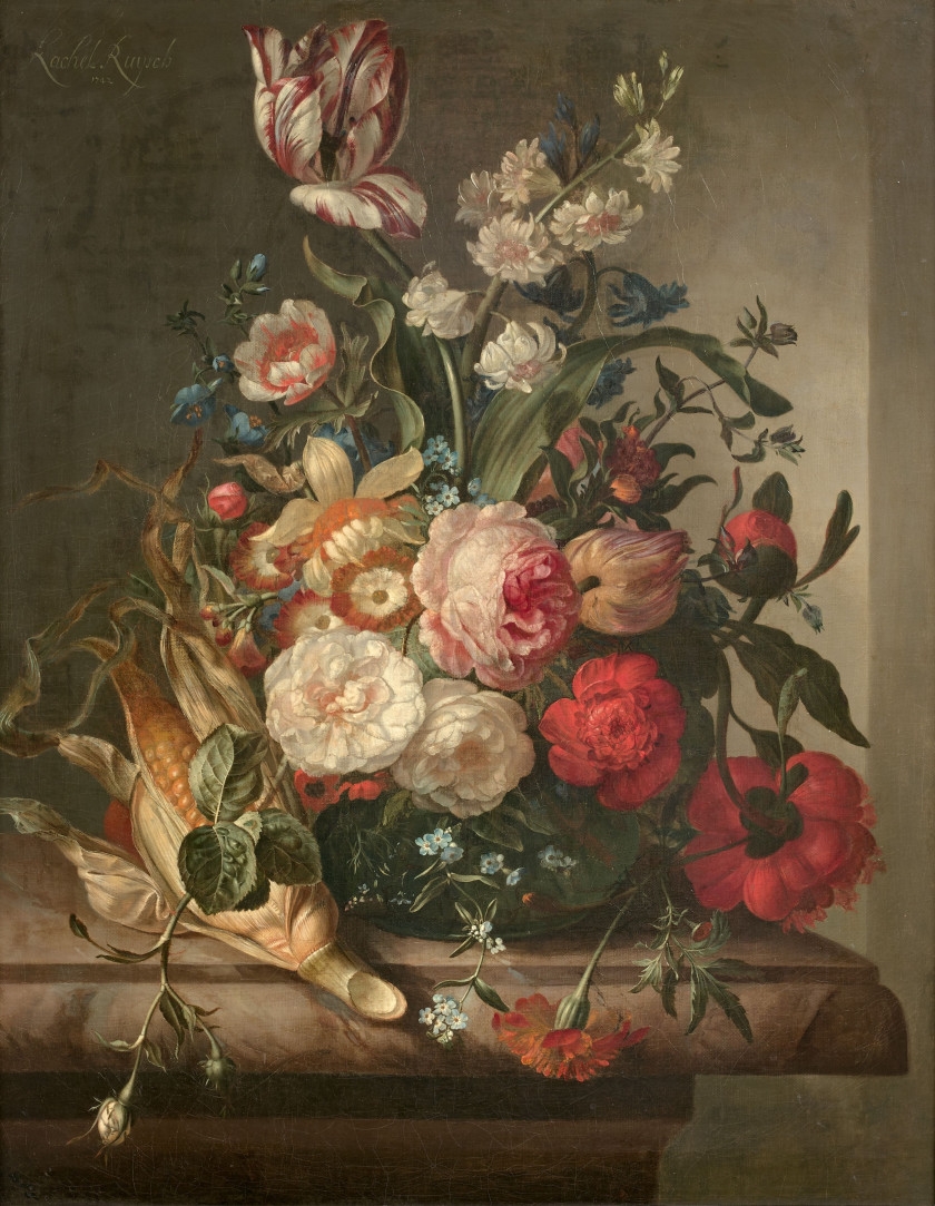 Rachel Ruysch | Vase de fleurs et épis de maïs dans une niche (1742 ...