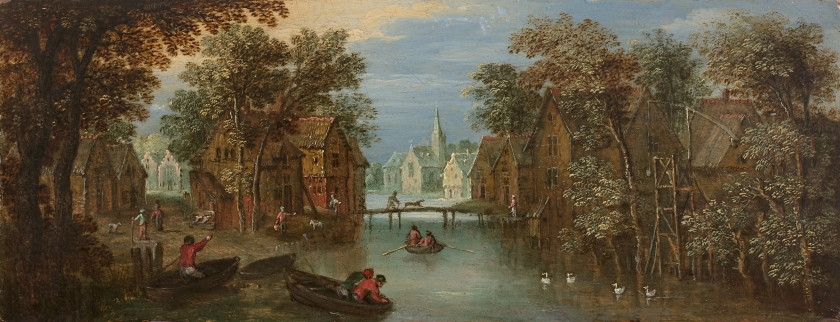 Martin Ryckaert | Paysage fluvial animé de figures et Paysage avec le repos pendant la fuite en ...