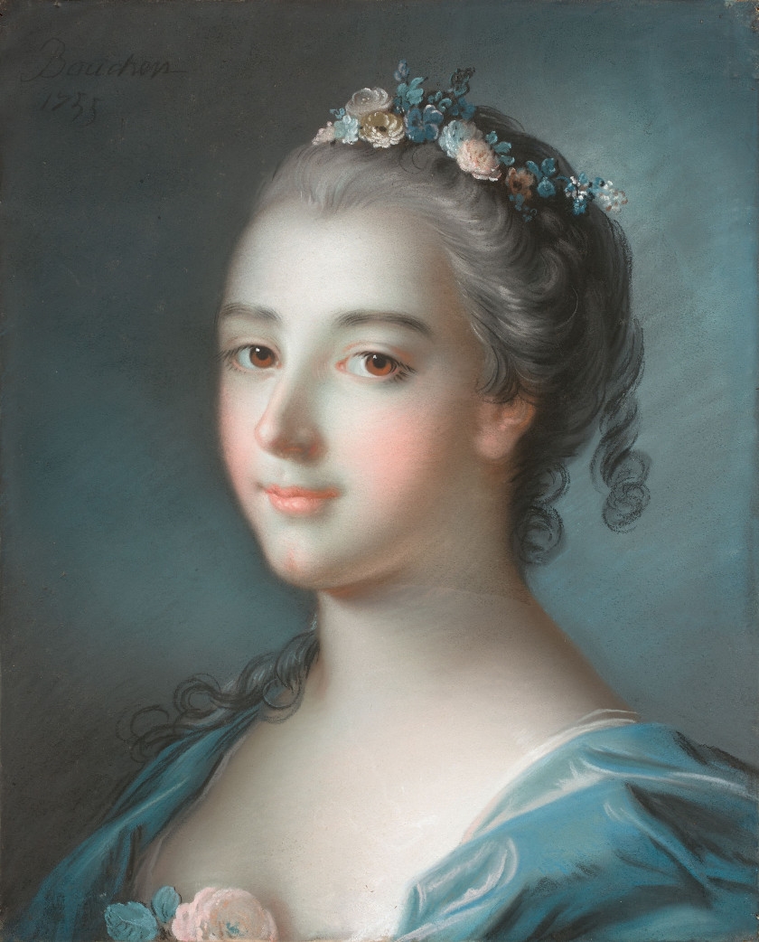 François Boucher | Jeune femme en buste, une rose piquée dans son ...