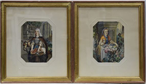 Adrien Joseph Verhoeven-Ball | La marchande de fleurs et La marchande ...