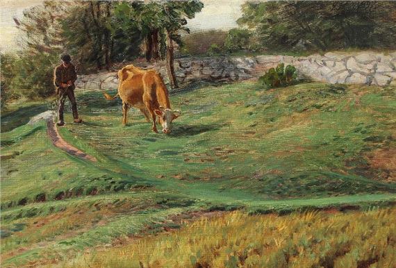 Joakim Skovgaard | A peasant and his cow (1897) | MutualArt