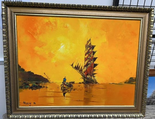 George Richard Deakins | A masted ship in harbour (1976) | MutualArt