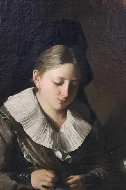 August Heyn | August HEYN (1837-1920) Couturière à la robe bleue Huile ...