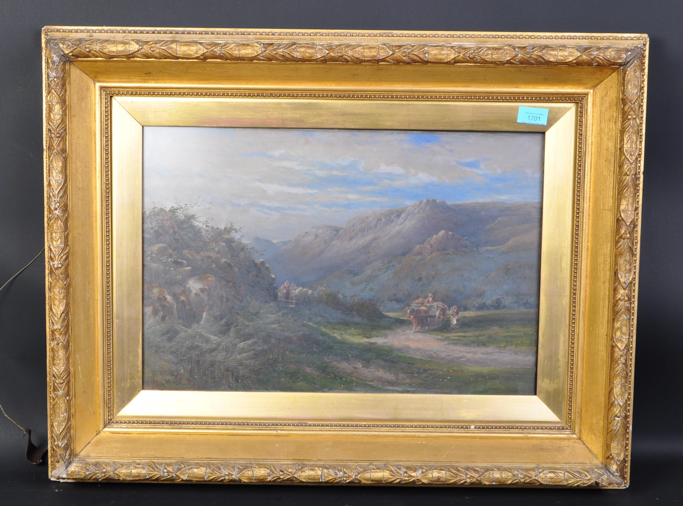 English School | painting of a highland scene with horse and cart by ...